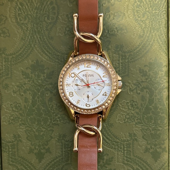 Fossil | Accessories | Fossil Gold And Tan Watch With White Dial | Poshmark